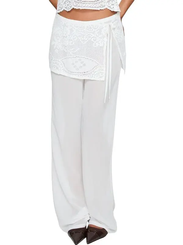 Princess Polly Claudie Layered Lace Straight Leg Pants - White