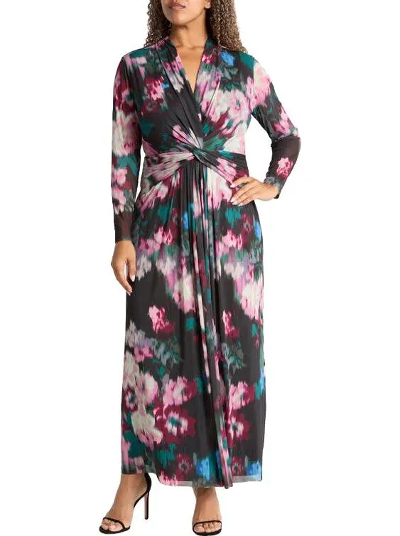 Anne Klein Twist Front Maxi Dress - Deep Jade Multi