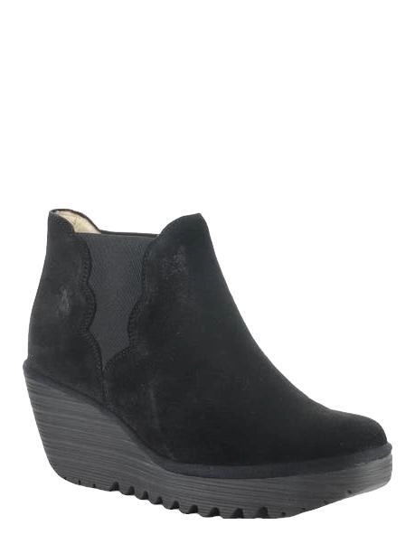 Fly London Yure Wedge Chelsea Leather Bootie - Black