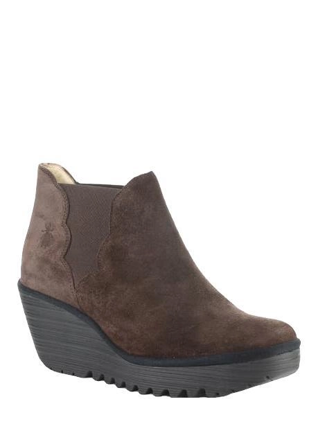 Fly London Yure Wedge Chelsea Leather Bootie - Expresso