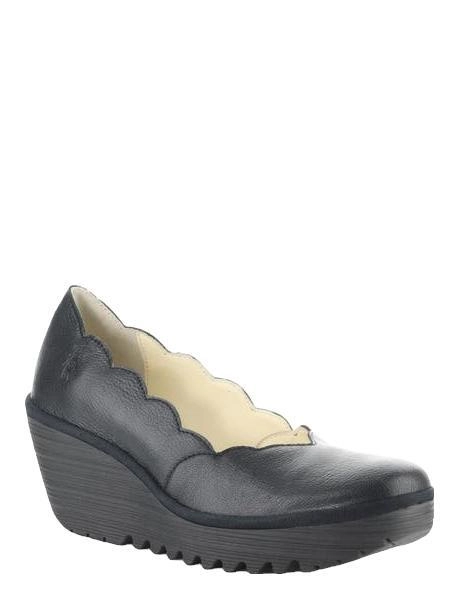 Fly London Yerk Wedge Pump - Black Smooth Leather