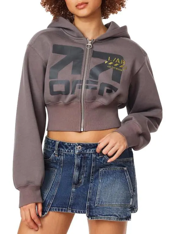 L/AB C/O OFF-WHITE Graphic Cropped Full Zip Hoodie - Dark Gull Gray