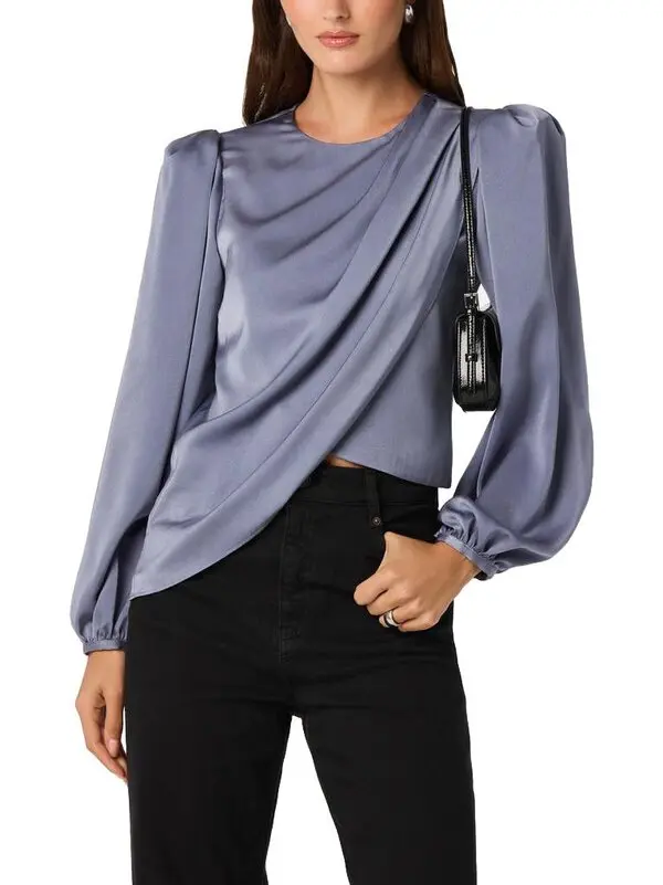 Astr The Label Beatrice Satin Drape Top - Slate Blue