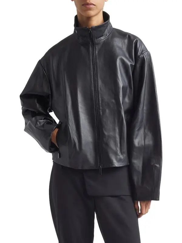 ST. AGNI Cocoon Zip Leather Jacket - Black