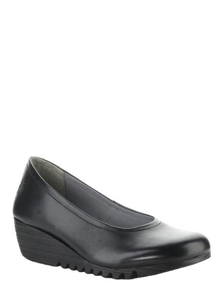 Fly London Opan Leather Wedge Pump - Black