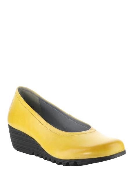 Fly London Opan Leather Wedge Pump - Mustard