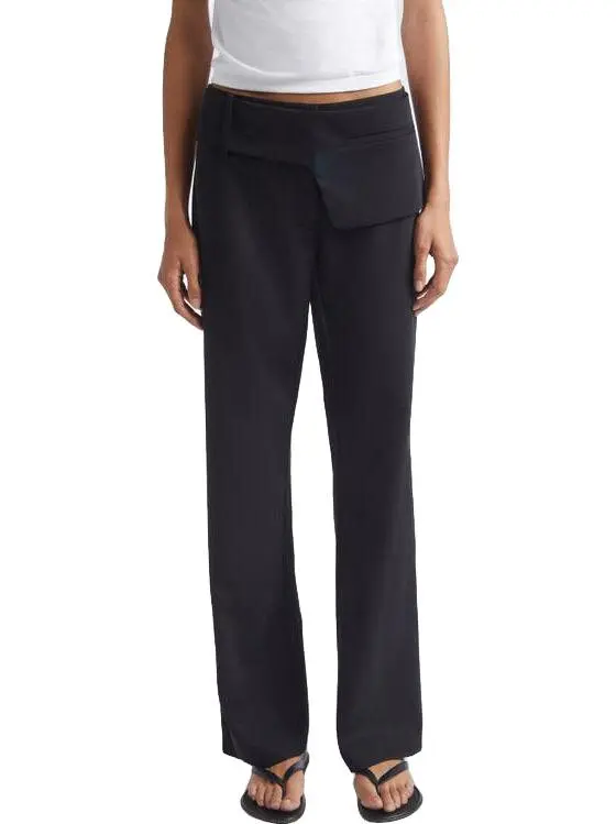 ST. AGNI Foldover Waist Wool Pants - Black