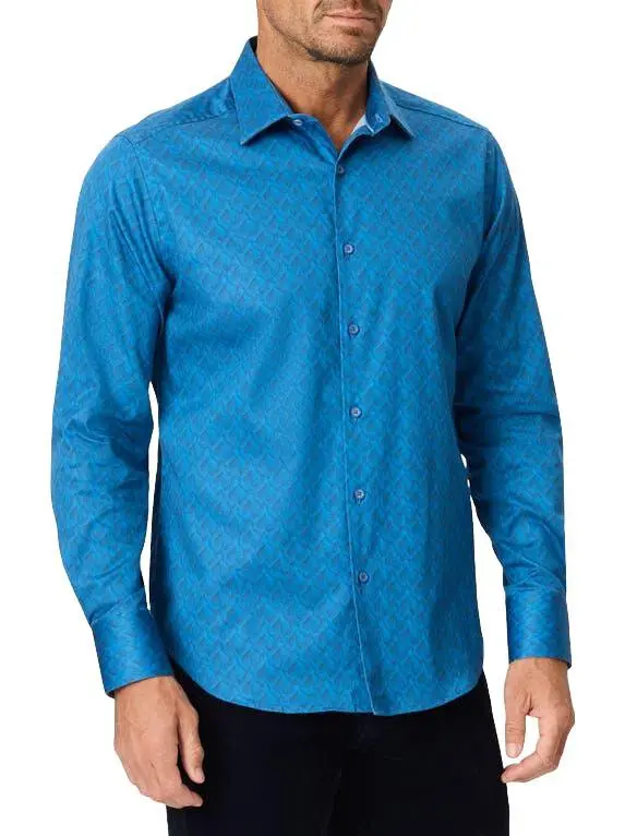 Robert Graham Dimella Long Sleeve Geometric Jacquard Shirt - Blue