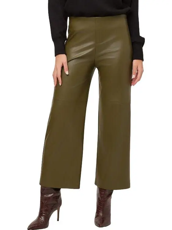 Fifteen Twenty Faux Leather Cropped Wide Leg Pants - Moss