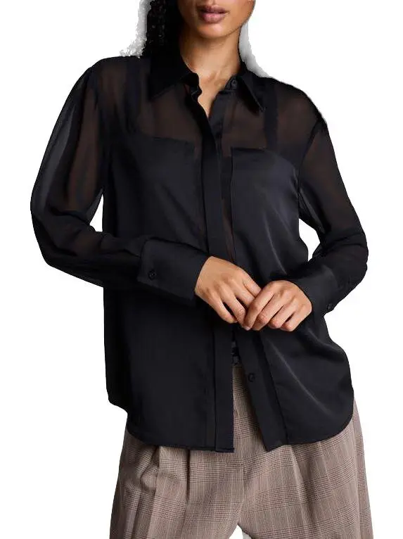 KENNETH COLE Sheer Panel Long Sleeve Shirt - Black