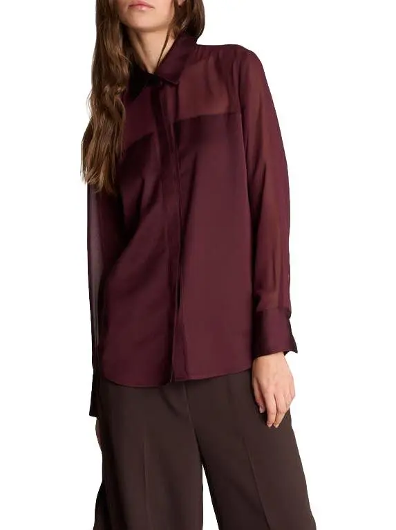KENNETH COLE Sheer Panel Long Sleeve Shirt - Sugar Beet