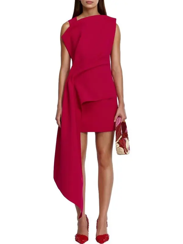 Acler Quindus Asymmetric Drape Minidress - Berry
