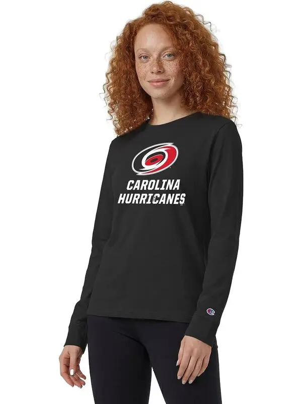 Champion Carolina Hurricanes Wordmark Lockup Long Sleeve T-shirt By - Black