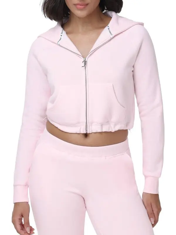 Juicy Couture Cropped Bubble Fleece Hoodie With Logo Embellishment - Soft Glow