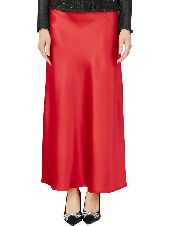 YUMI Satin Midi Skirt - Red