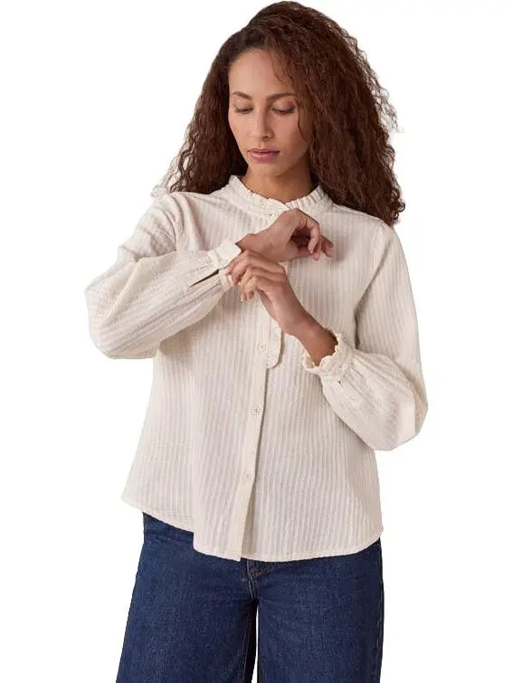 CELTIC & CO. Textured Cotton Shirt With Frill Collar - Chalk