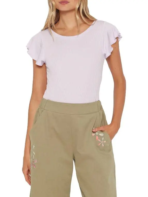 PETAL & PUP Betsy Flutter Sleeve Ribbed Tee - Lilac