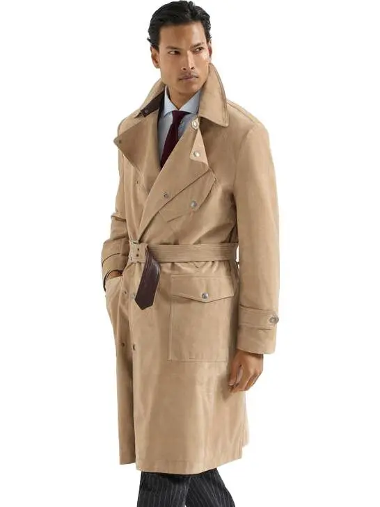 Brunello Cucinelli Suede Motorcyle Trench With Nappa Leather Inserts - Sand