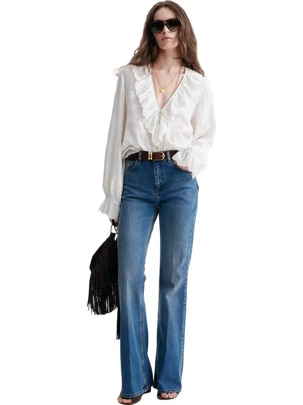 Vanessa Bruno Helea V-neck Ruffled Blouse - Ecru