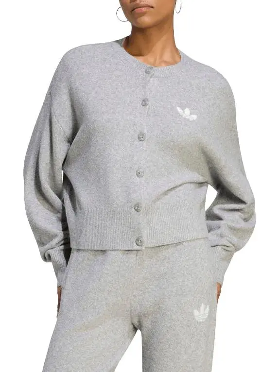 Adidas Essential Cardigan With Trefoil Logo - Medium Grey Heather