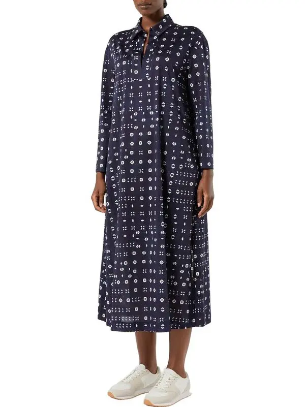 Marina Rinaldi Cotton Jersey Dress With Printed Pattern - Navy
