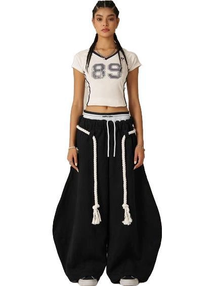 AELFRIC EDEN Double Waist Super Baggy Barrel Sweatpants - Black