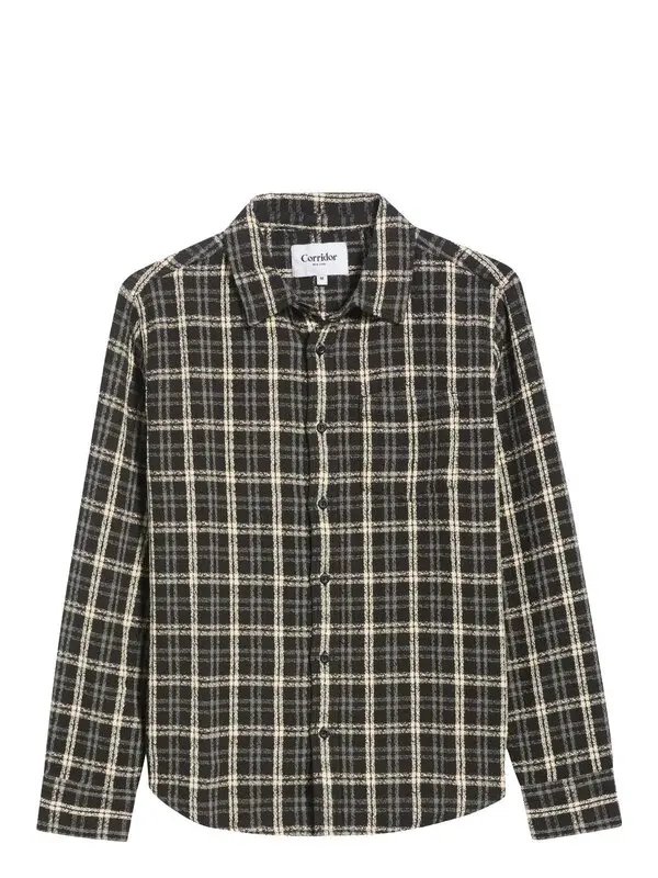 CORRIDOR Spacerock Long Sleeve Plaid Cotton Shirt - Blk