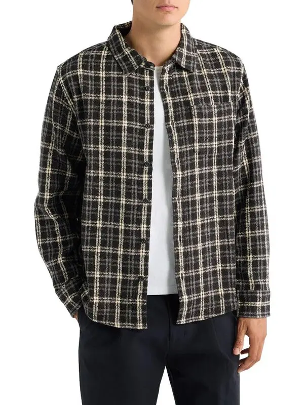 CORRIDOR Spacerock Long Sleeve Plaid Cotton Shirt - Blk
