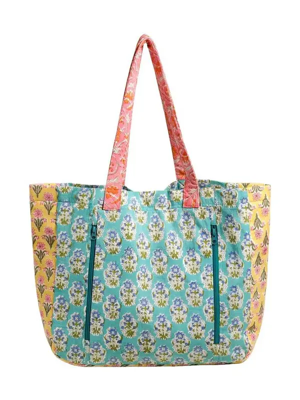 ZSA ZSA ZSU Rajpath Block Printed 100% Cotton Bag 16.5" Artisan Bag - Blue