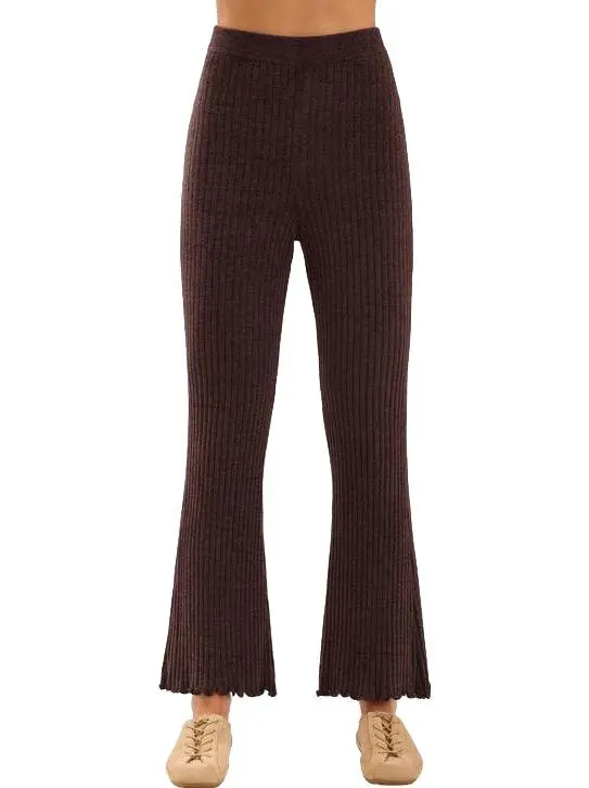 Barefoot Dreams Petal Edge Rib Ankle Pants - Umber