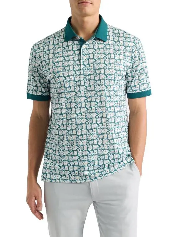 SWANNIES Sun Floral Piqué Performance Golf Polo - Atlantic Deep