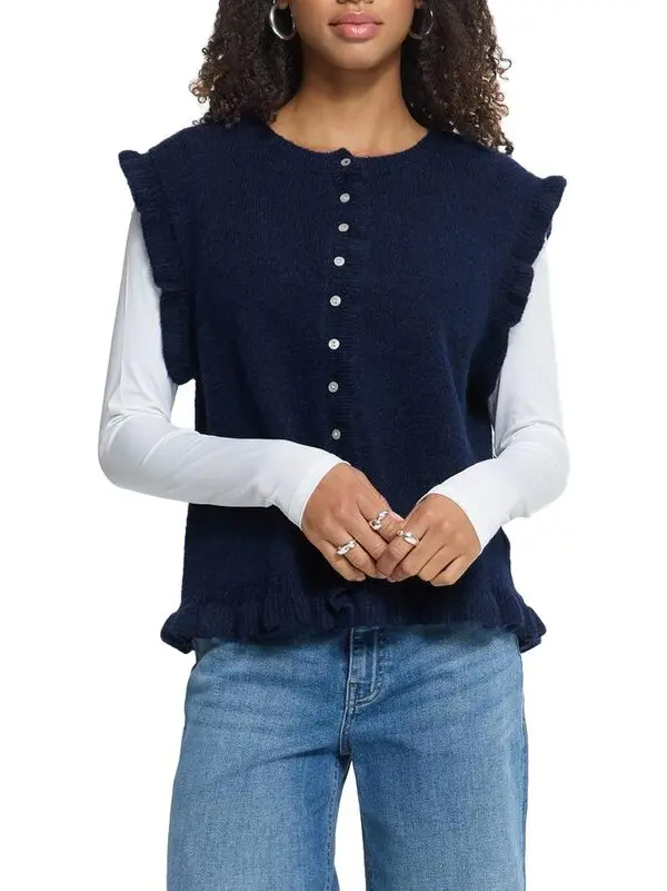 ICHI Ihprovoke Ruffled Sweater Vest - Total Eclipse