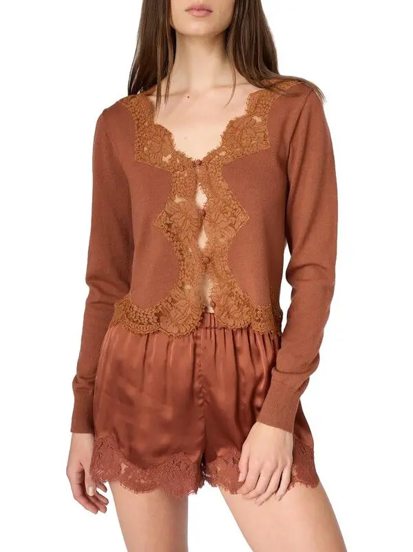 Cami Nyc Sanders Lace Trim Cardigan - Affogato