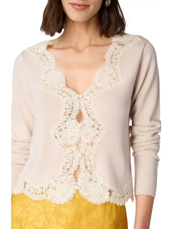 Cami Nyc Sanders Lace Trim Merino Wool Cardigan - Oat