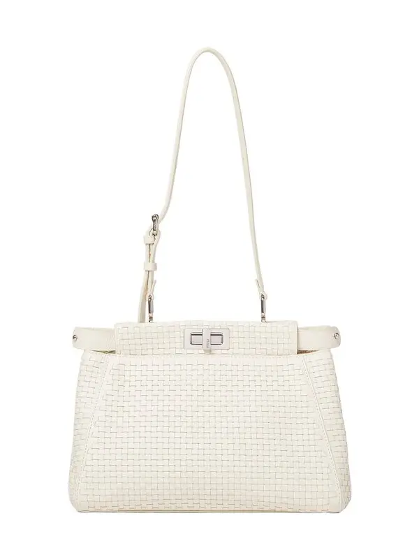 Fendi My Peekaboo Small Woven Calfskin Satchel - Beige
