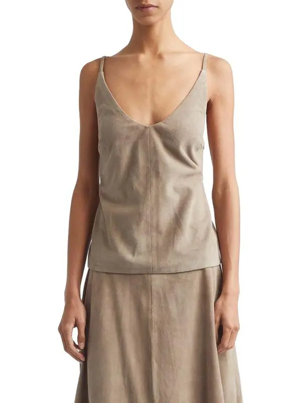 ST. AGNI Low Back Suede Tie Top - Earth