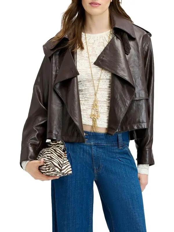 Sam Edelman Draped Faux Leather Jacket With Notched Lapels - Dark Brown