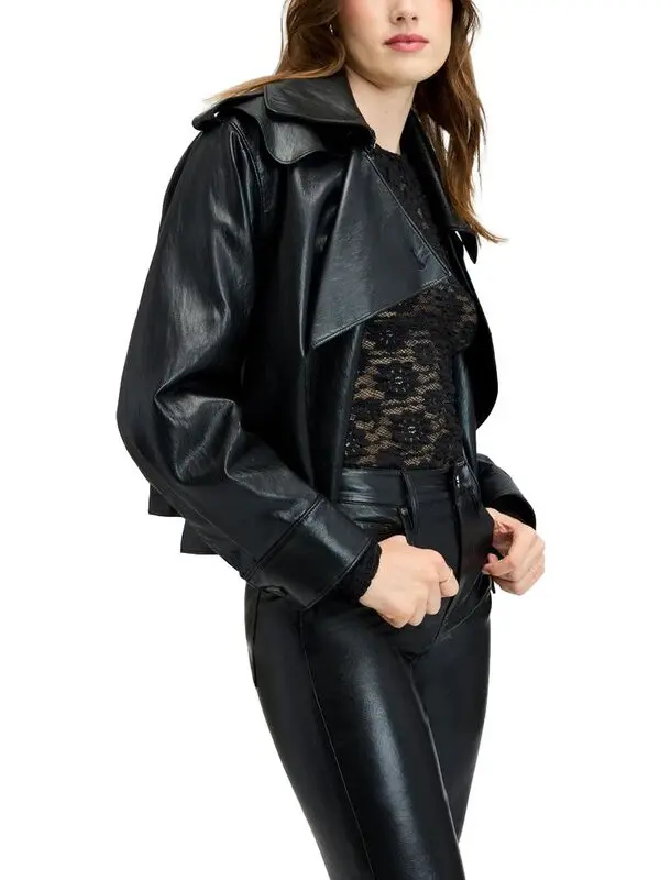 Sam Edelman Draped Faux Leather Jacket - True Black