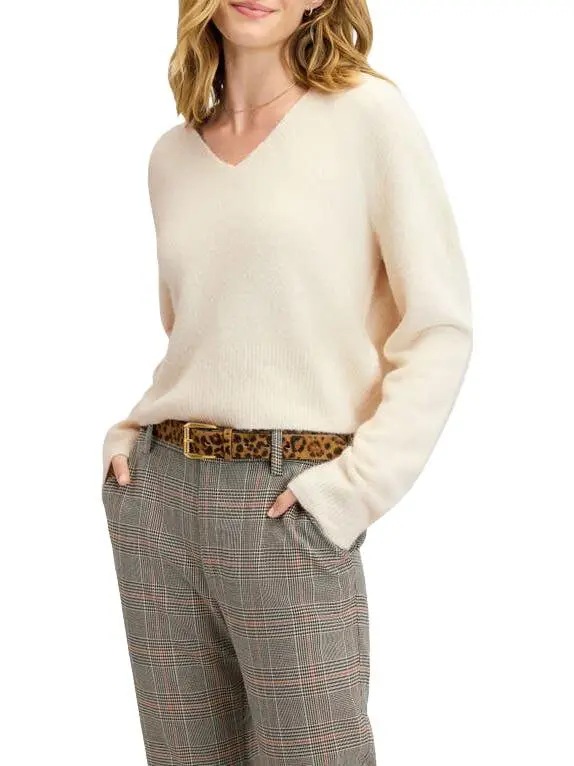Sam Edelman Deep V-neck High Rib Sweater - Ecru