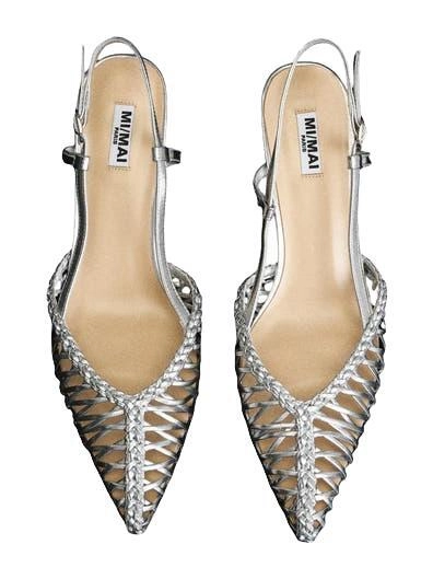 MI/MAI Tessa Woven Pointed Slingback Sandals - Silver
