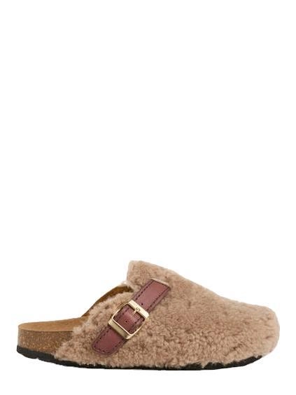 CELTIC & CO. Leather Strap Teddy Clogs - Beige