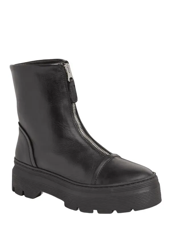 CELTIC & CO. Leather Front Zip Boots With Chunky Sole - Black
