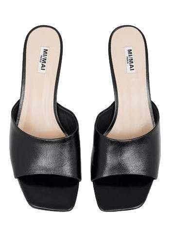 MI/MAI Liz Leather Low Heeled Mule Sandals - Black