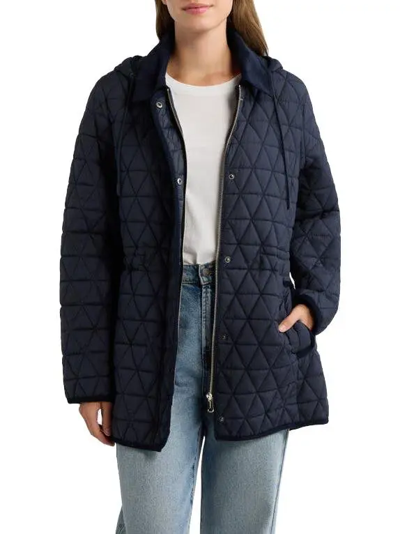 Bernardo Quilted Hooded Jacket - Navy
