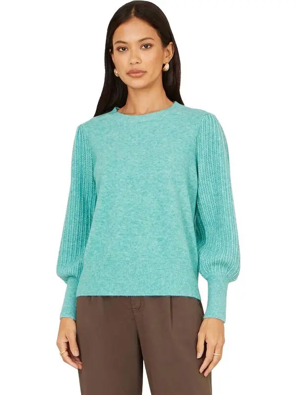 YUMI Knitted Balloon Sleeve Jumper - Green
