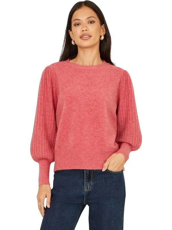 YUMI Knitted Balloon Sleeve Jumper - Pink