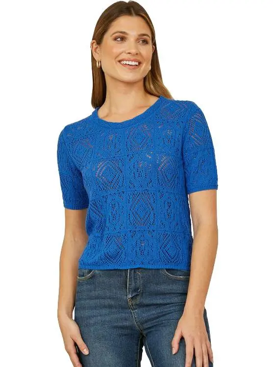 YUMI Cotton Crochet Knitted Top - Blue