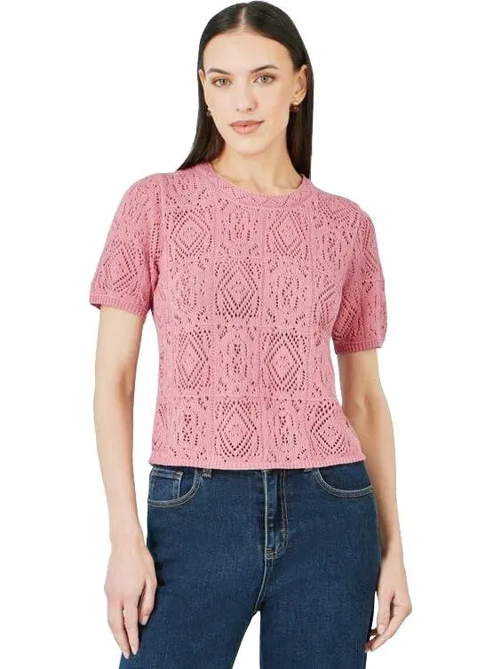 YUMI 100% Cotton Crochet Knit Top - Pink