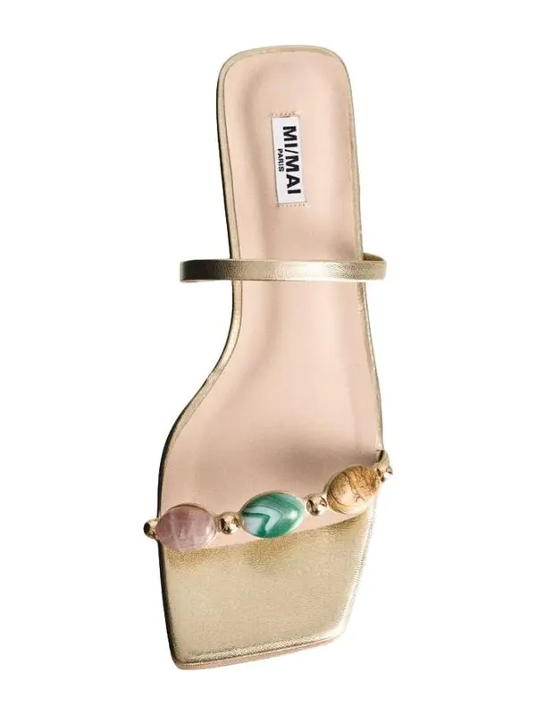 MI/MAI Thetis Cabochon Embellished Flat Mules - Gold