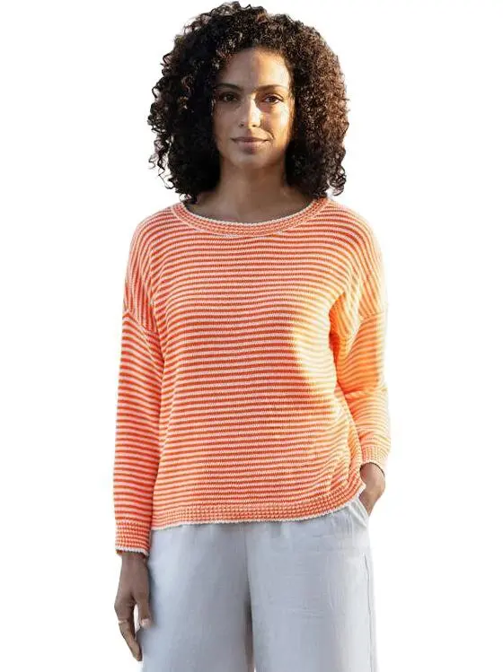 YUMI Knitted Stripe Relaxed Jumper - Orange